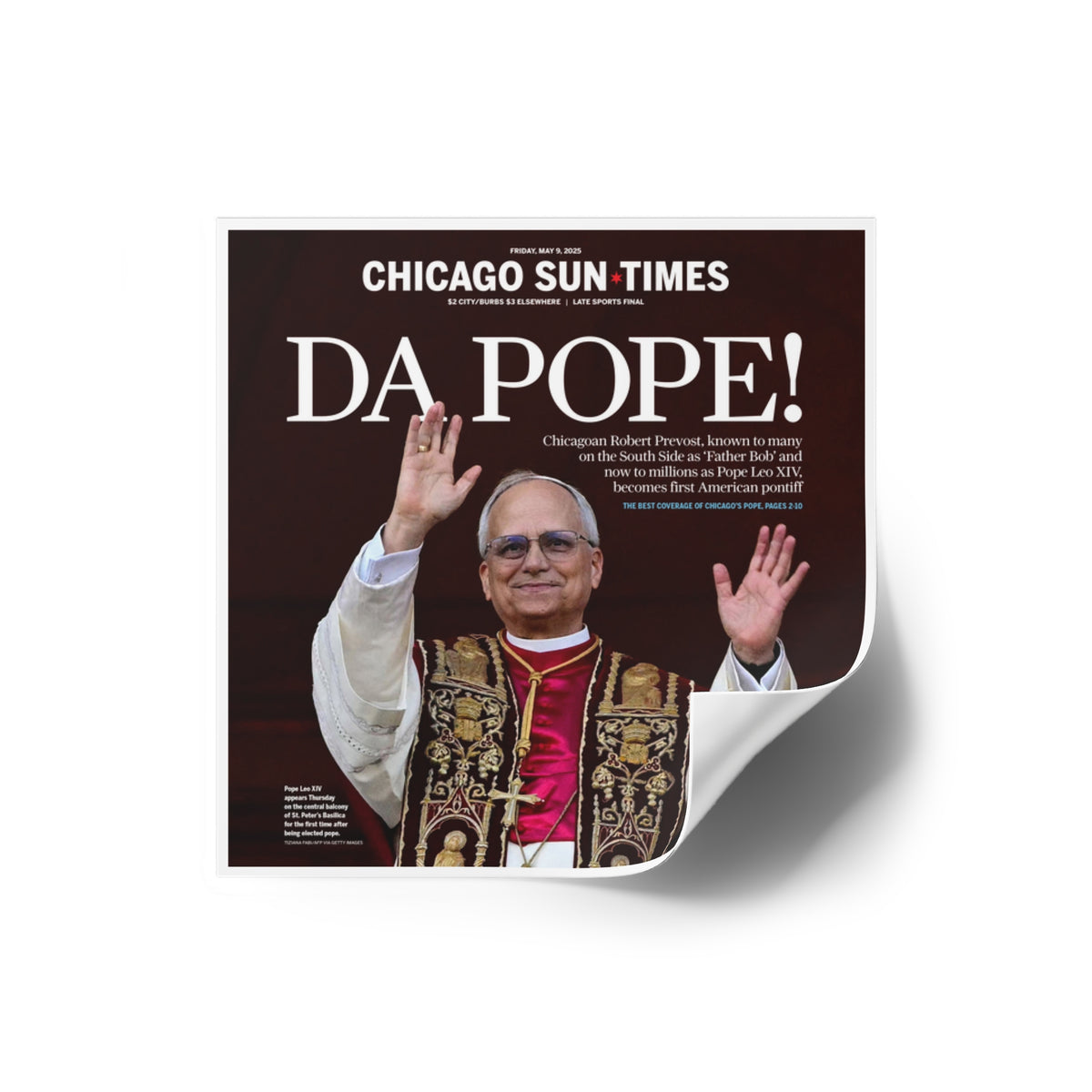 Da Pope! Front Page Vinyl Sticker – Chicago Sun-Times